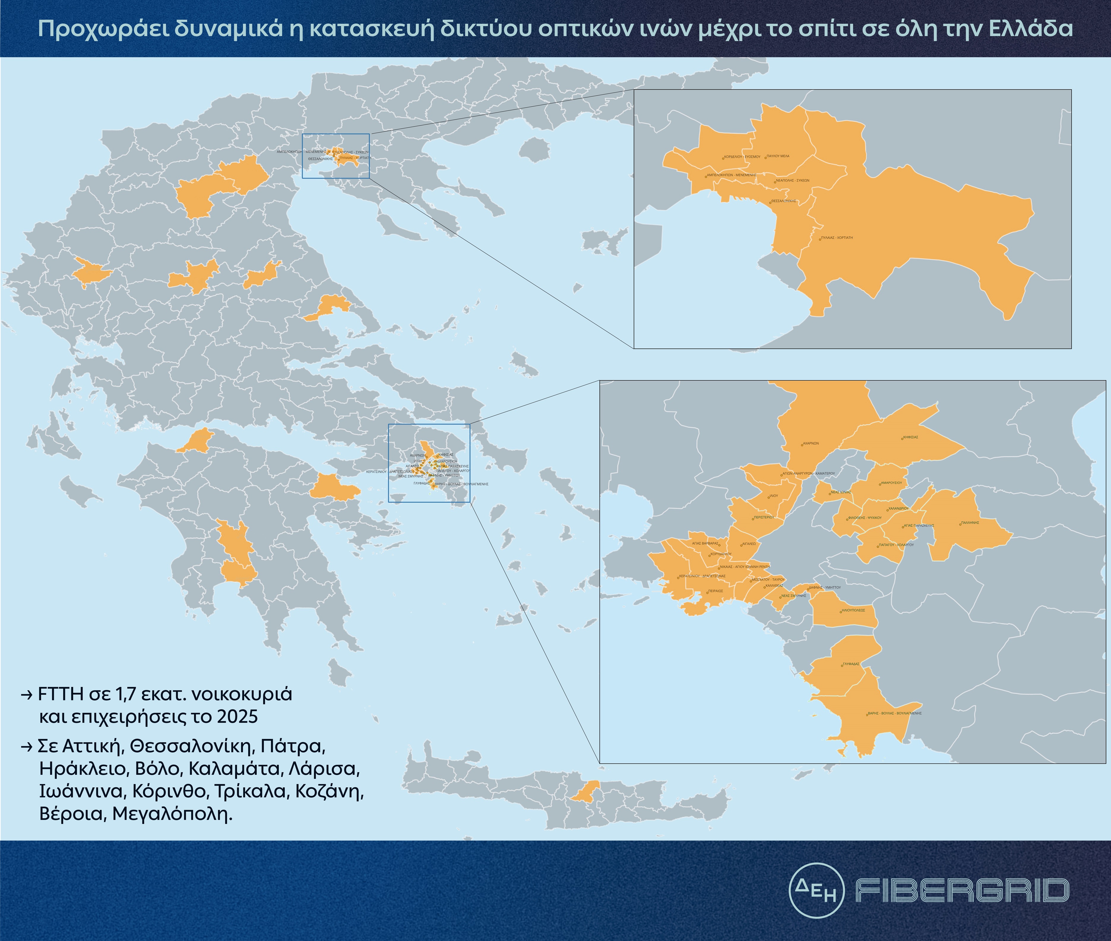 ΔΕΗ FiberGrid: Οπτικές ίνες σε 1,7 εκατ. νοικοκυριά το 2025